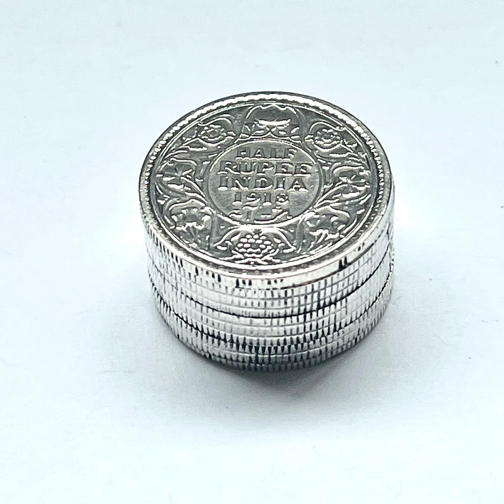 Antique Indian 1918 Half Rupee silver coin pill box, .917 silver ...
