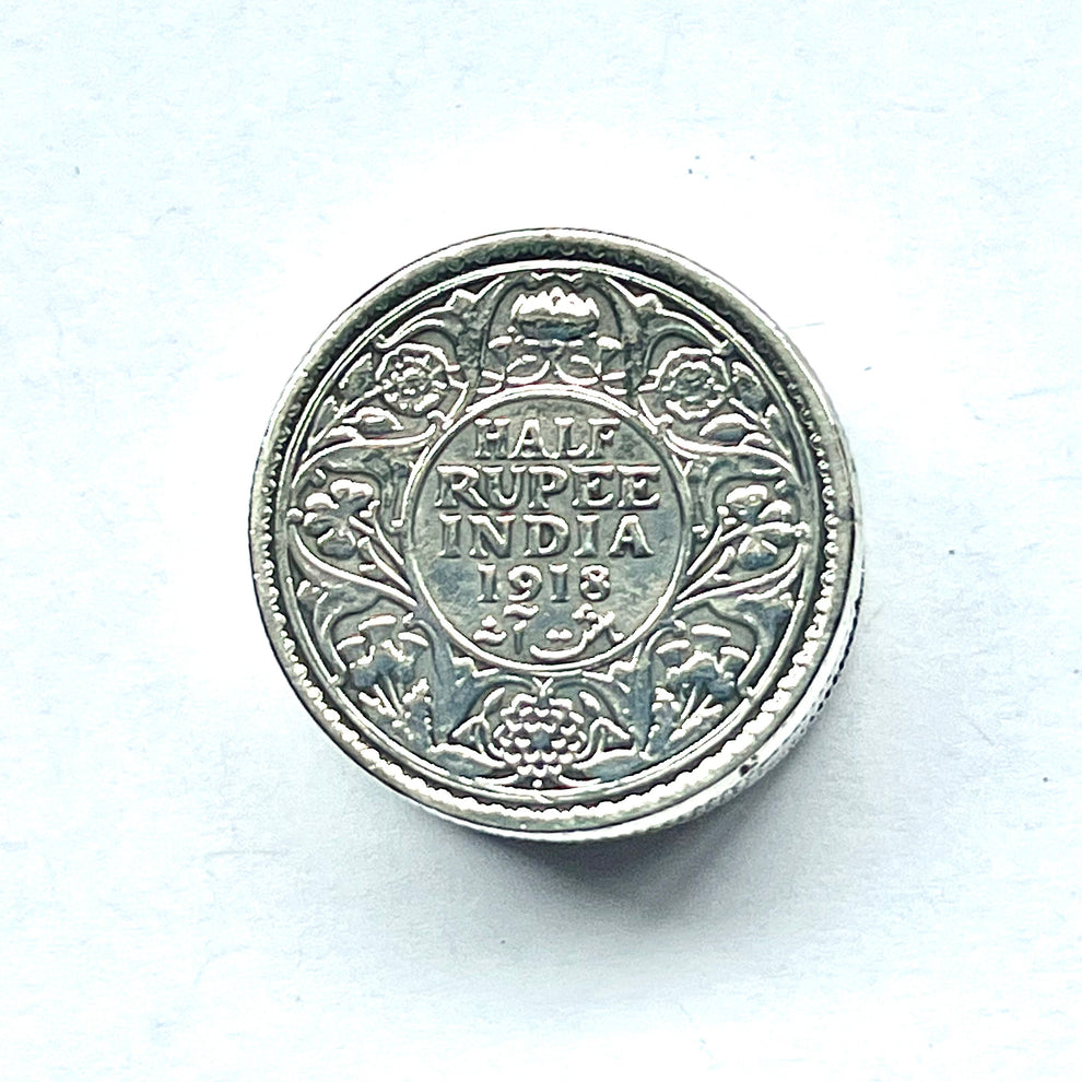 Antique Indian 1918 Half Rupee silver coin pill box, .917 silver ...