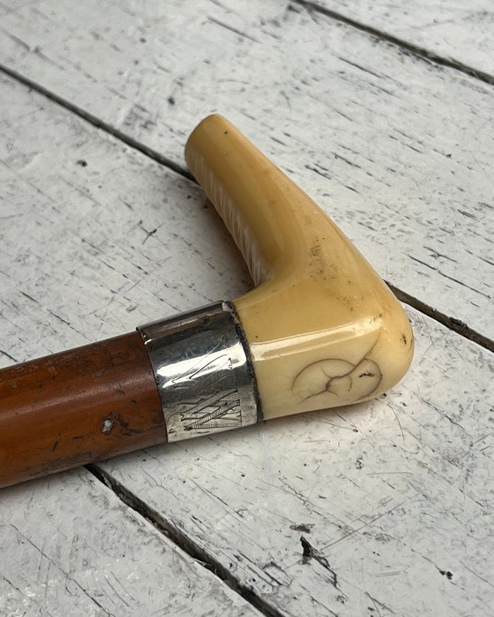 Handsome late Victorian ivory-handled walking stick with sterling ...