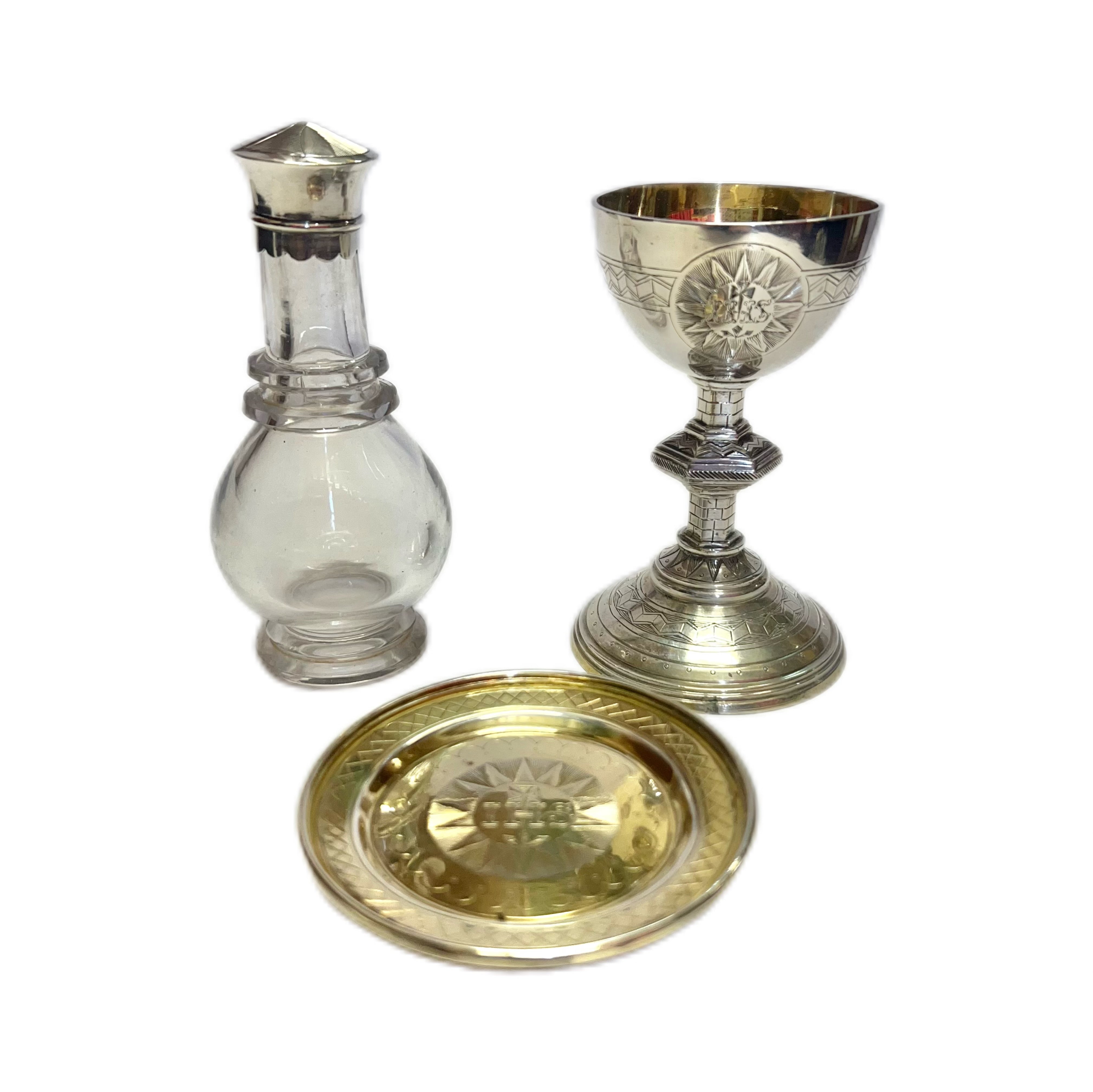 High Victorian gilt and sterling silver travelling communion set ...