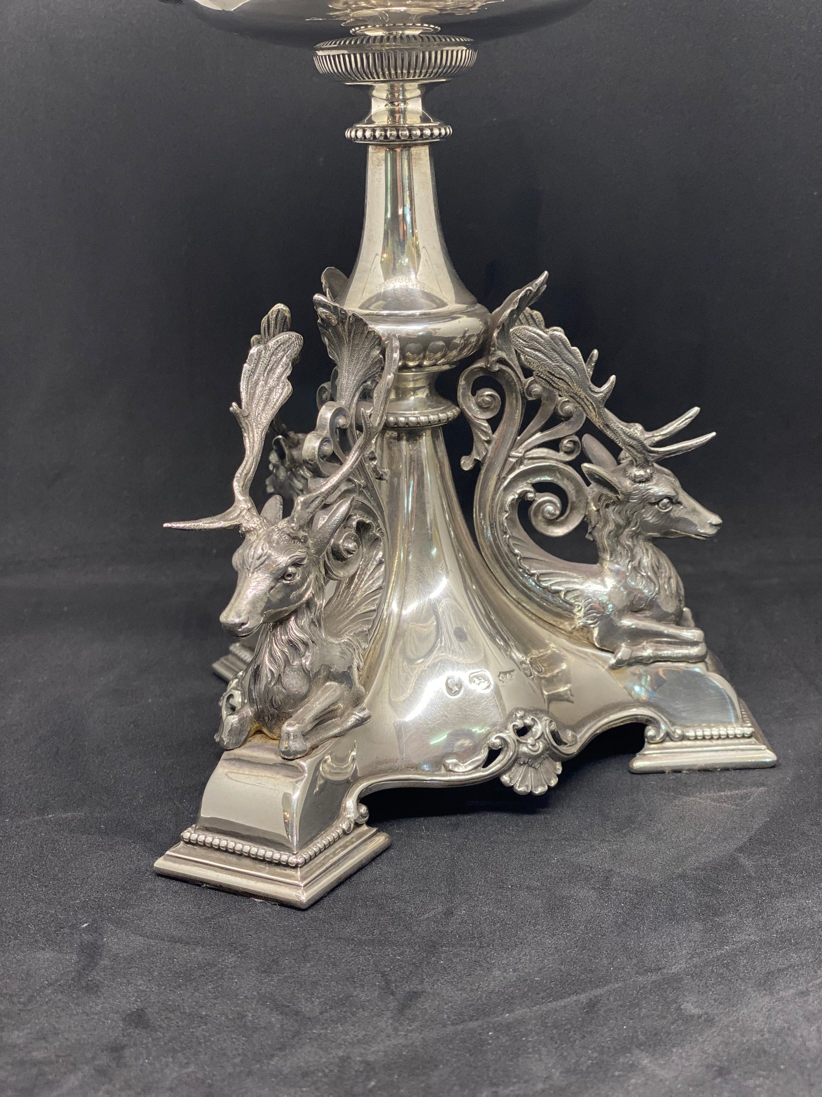 High Victorian Cartwright & Woodward Sterling Silver and Crystal Stag ...