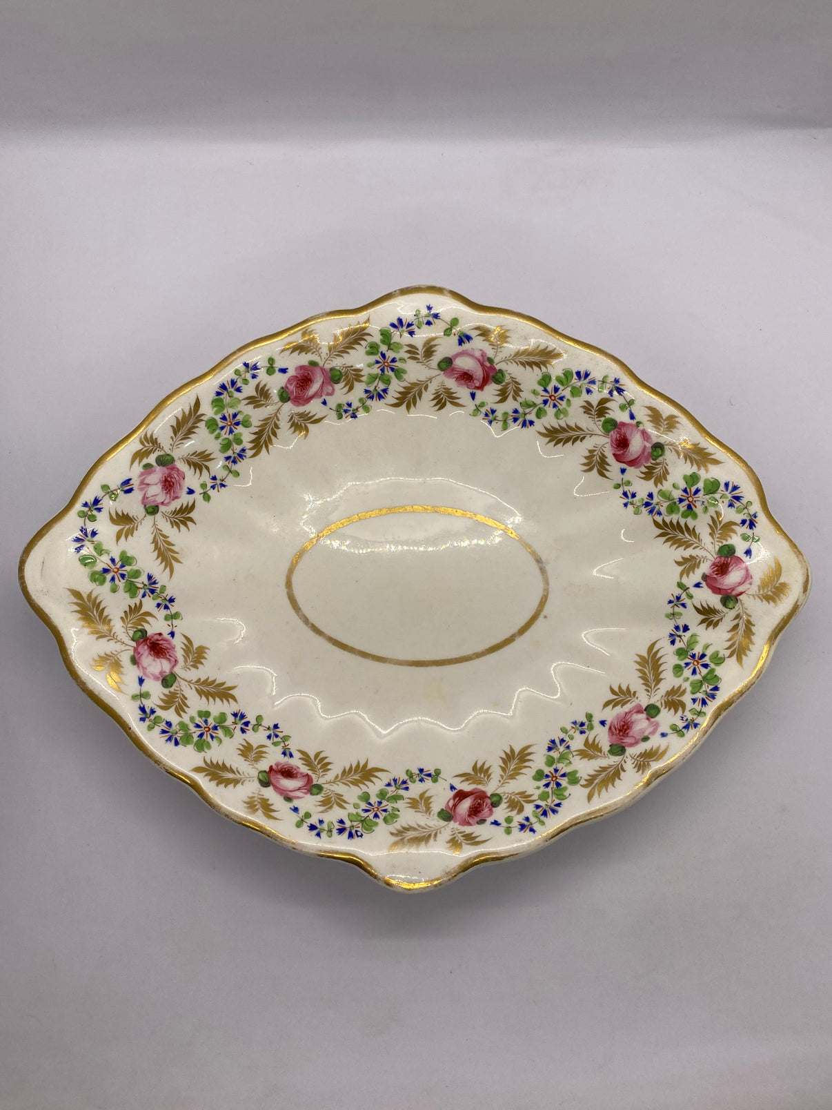 Antique Georgian Derby Porcelain Serving Dish w Floral Pattern & Gilt ...